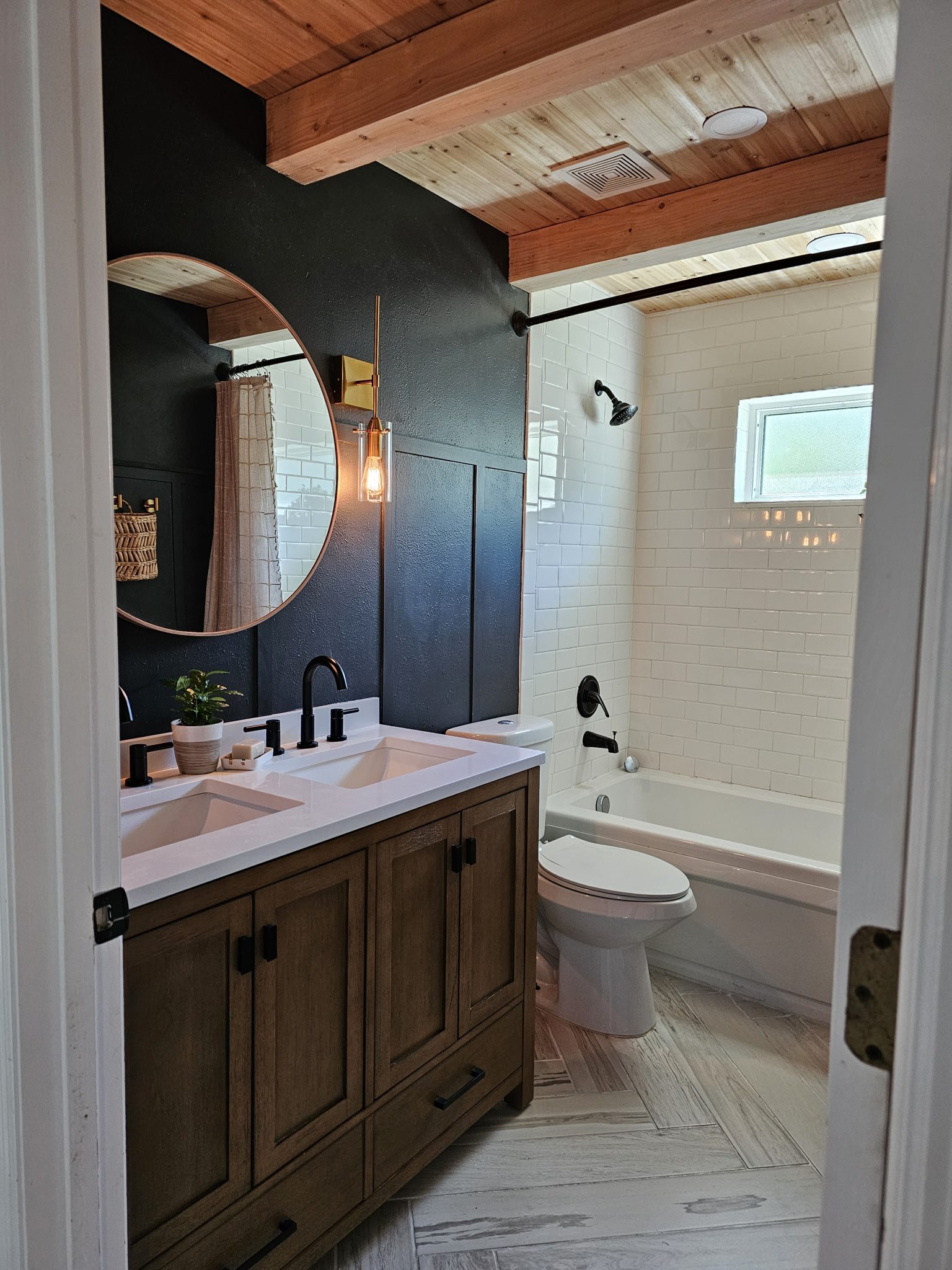 Part 3: DIY Wood Beam Ceiling on a Budget, Moody Bathroom ...